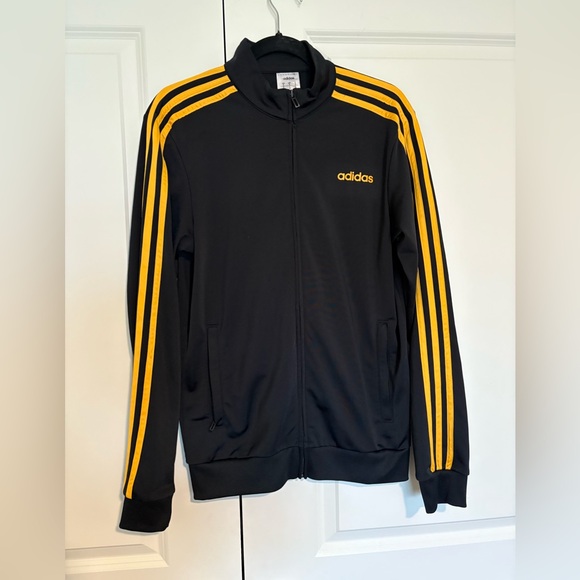 adidas | Jackets & Coats | Adidas Mens Black Jacket With Yellow Accents ...
